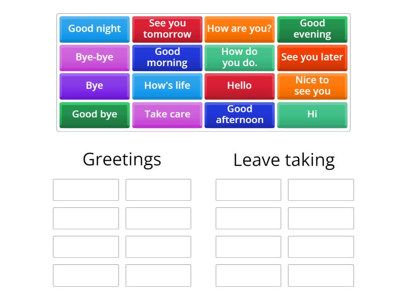 Matching Greetings and Leave Taking - Group sort