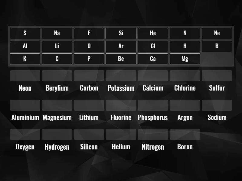 First 20 elements of the periodic table - Match up