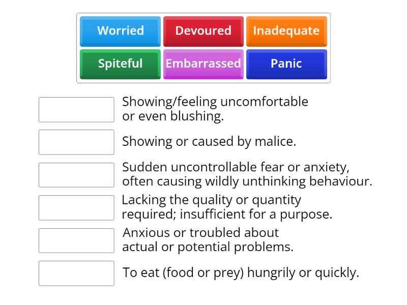 Match the key word with the definition (thoughts and feelings). The ...