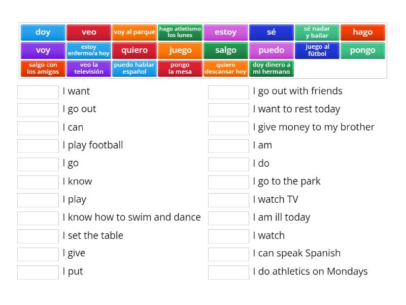 Y7 Spanish - irregular I form verbs in the present tense - Match up