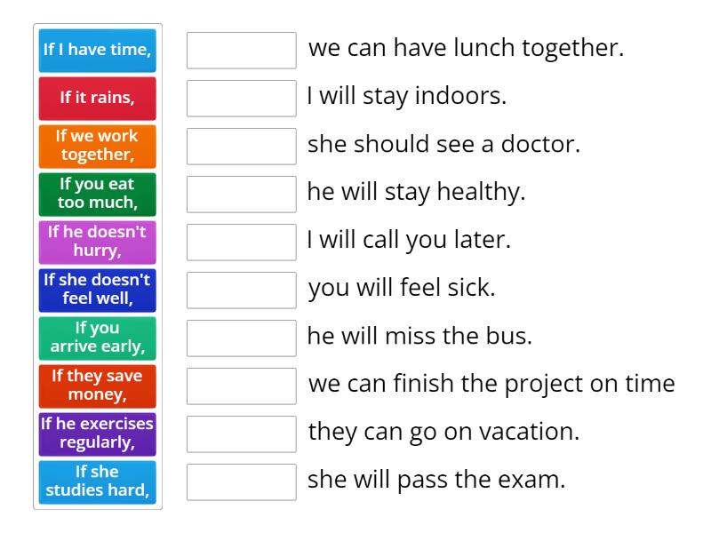 First conditional exercises - Match up