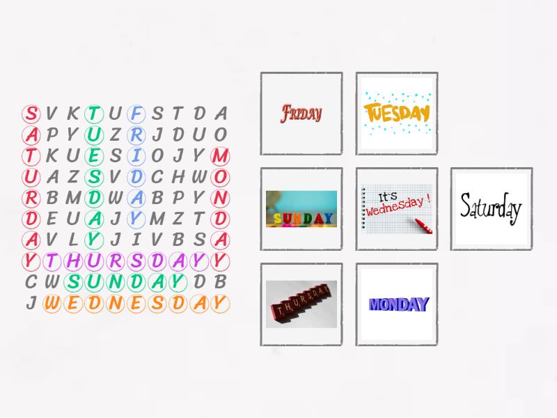 Days of the week - Wordsearch