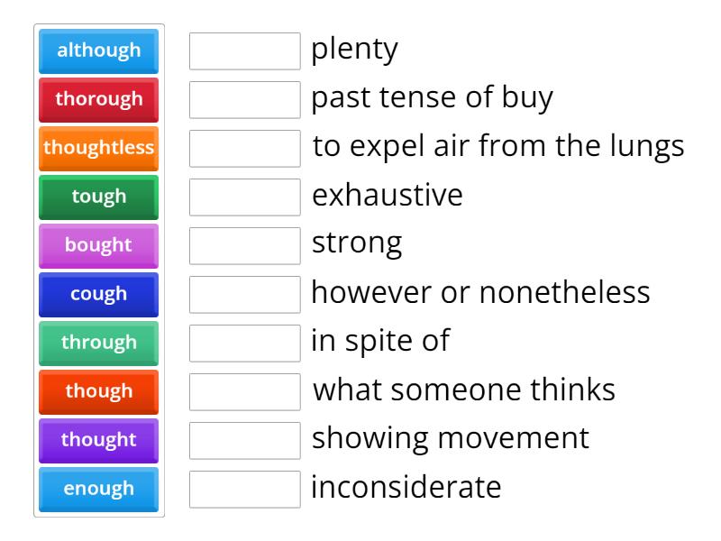 Y6 Spellings - ough words - Week 4 - Match up