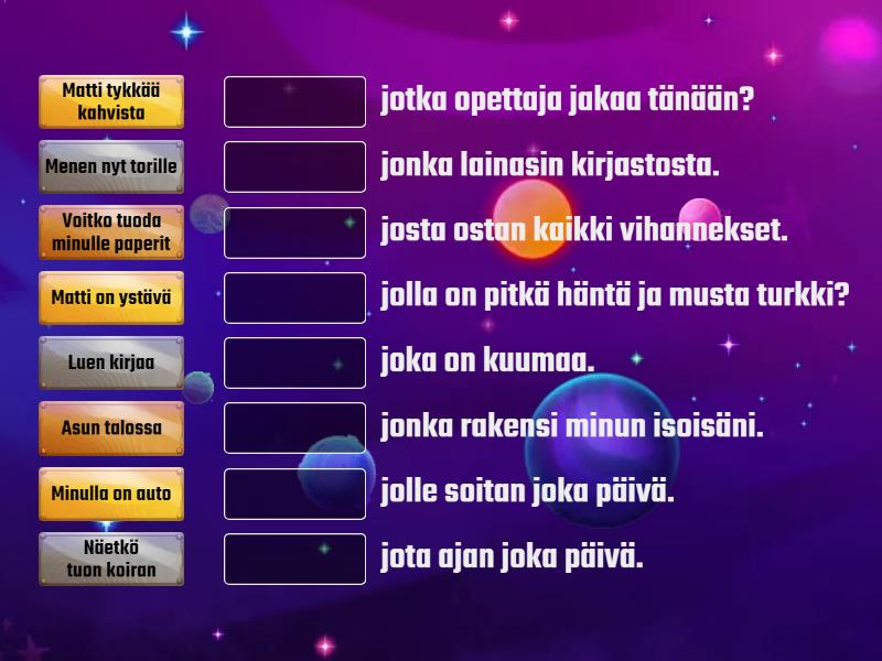 JOKA-pronominin taivutus - Yhdistä parit