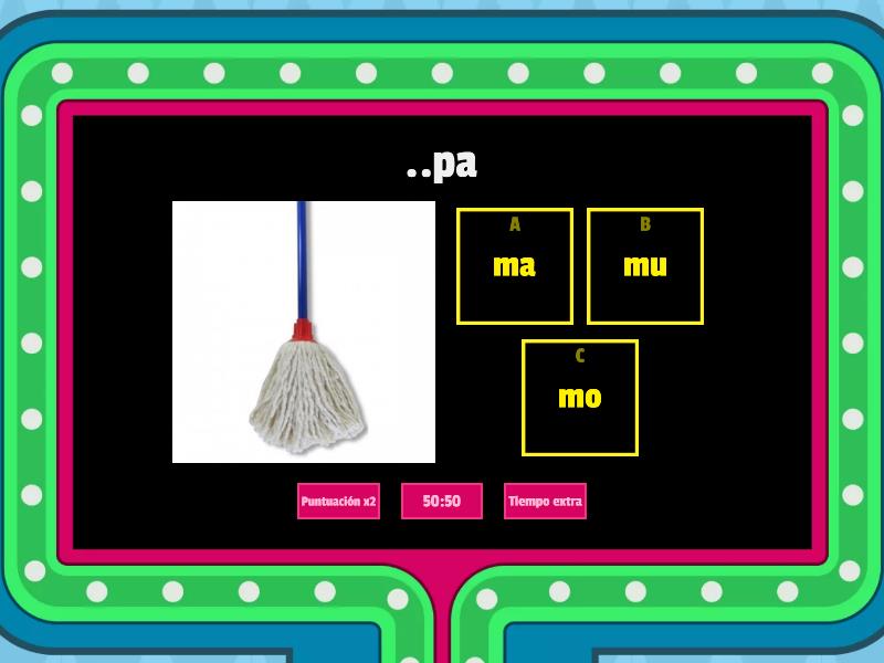 completar palabras usando vocales o sílabas con m, s, l, p - Gameshow quiz