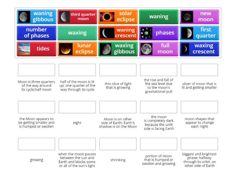 Moon Phases Vocabulary Matching - Permainan Pencocokan