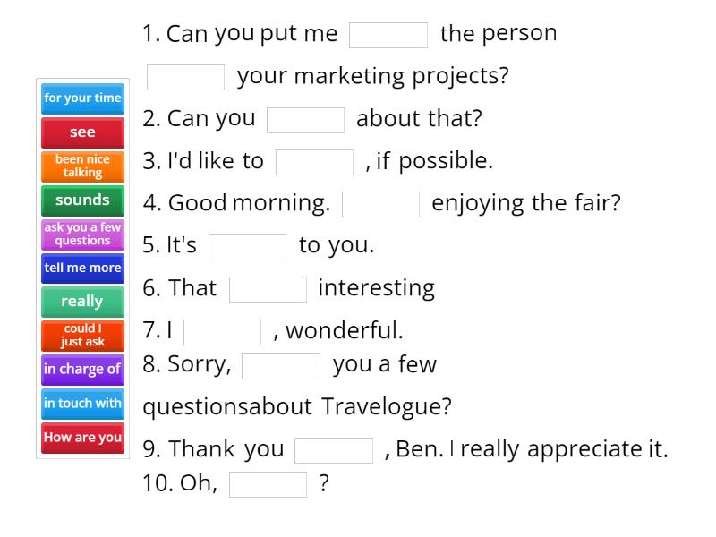 Complete the questions and phrases from the two conversations in ...