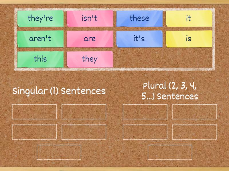 Kids Pre A1.3 Unit 9 - Singular & Plural Sentences - Group sort