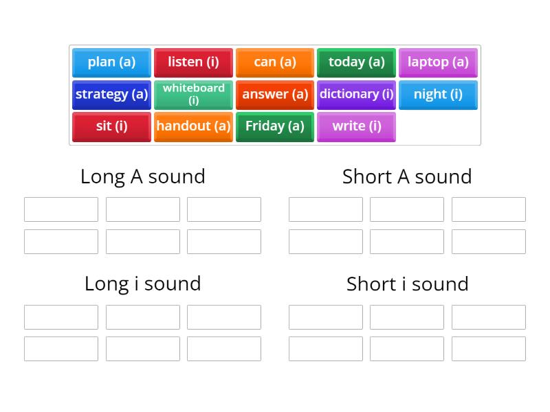 A & I long and short vowel sounds - Group sort
