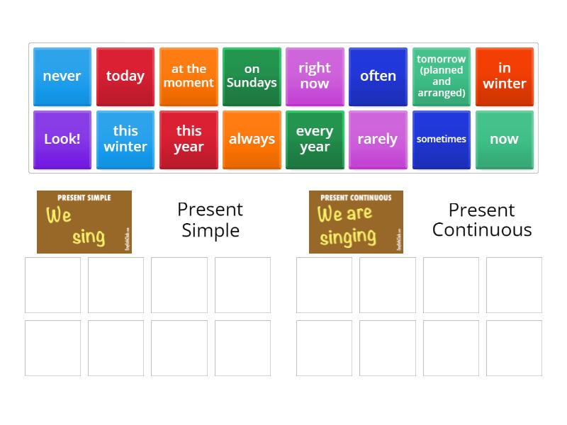 Adverbs of Time: Present Simple vs Present Continuous - Group sort