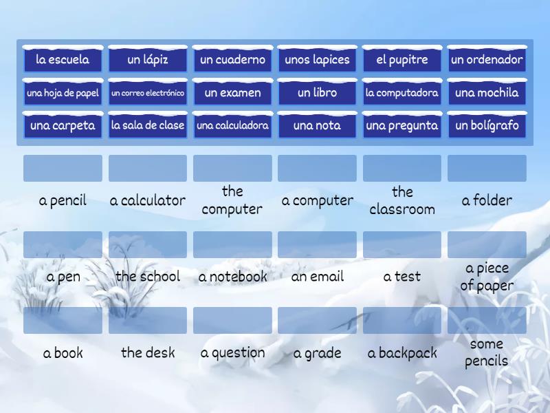 Materiales escolares - School supplies - Match up