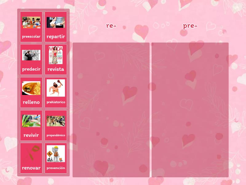 Categorias-Prefijos: re-, pre- - Categorize