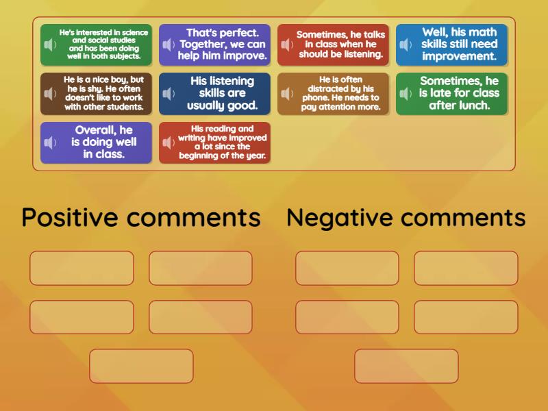 Parent-teacher interview: Sorting POSITIVE & NEGATIVE - Group sort