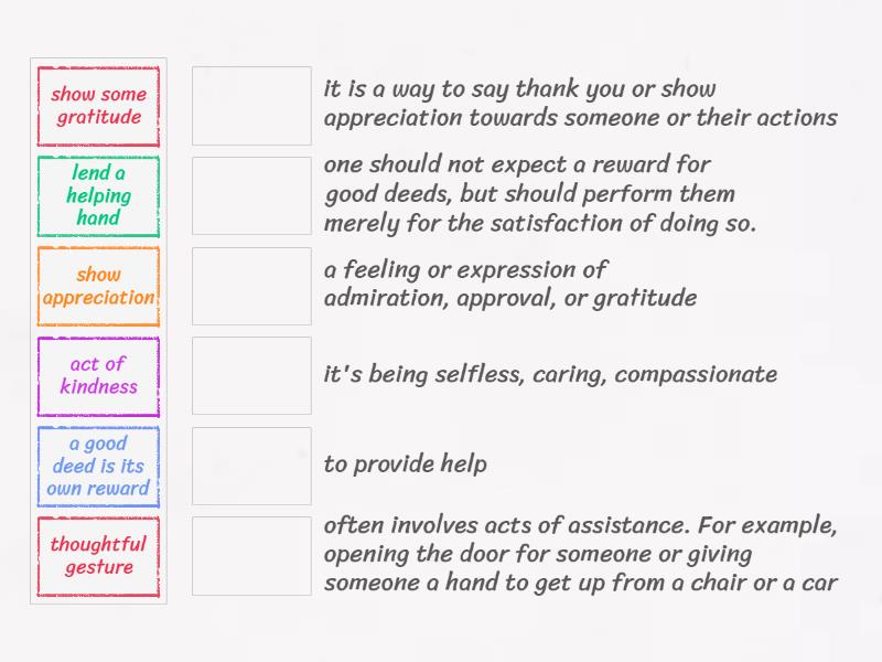 2A Vocabulary. Describing good deeds - Une las parejas
