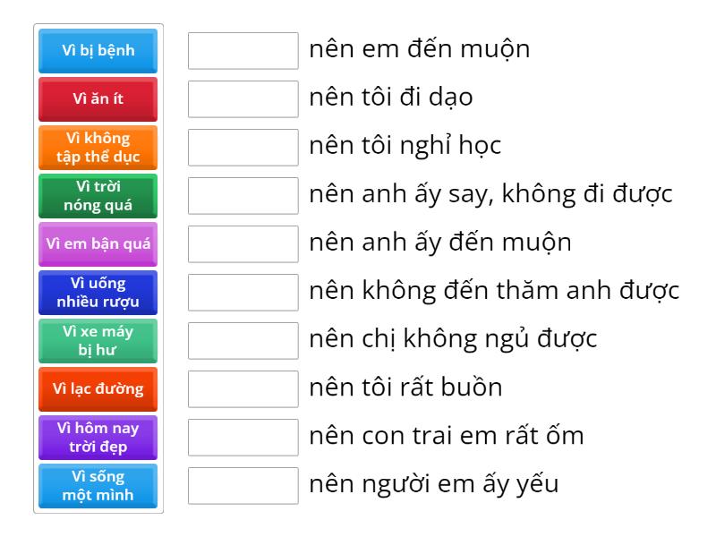 Vì ... nên ... - Match up