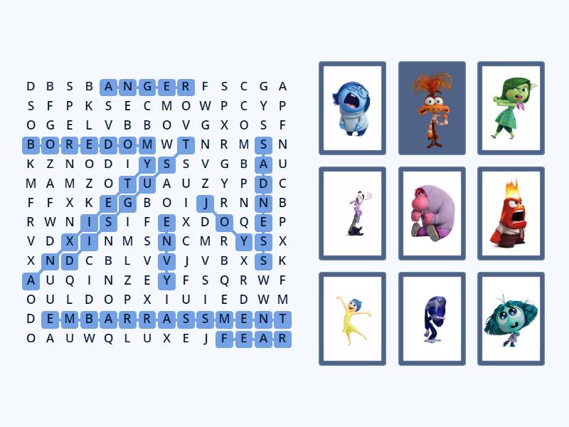 Inside out - emotions - Wordsearch