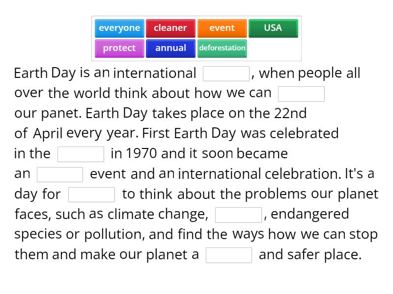 First Earth Day - Complete the sentence