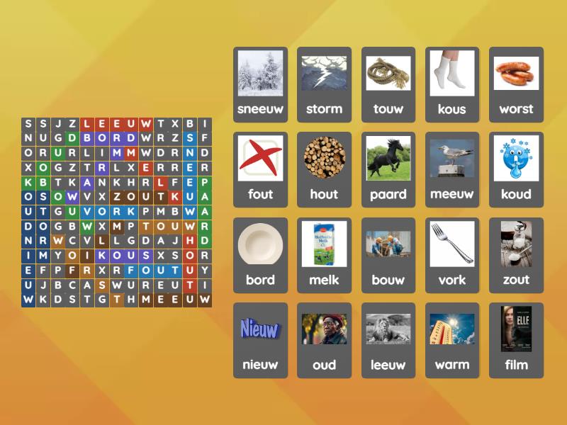 Woordzoeker Diglin + lijst 11 (ZWG Veronika) met aanwijzingen - Wordsearch