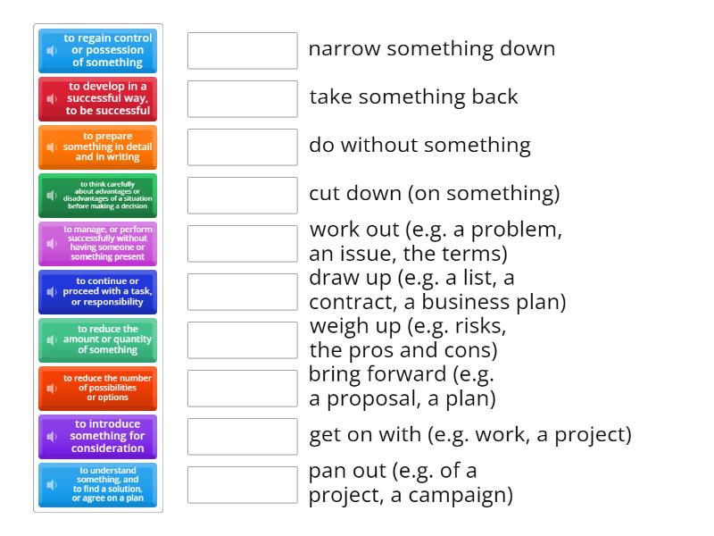 Phrasal verbs - matching definitions - Match up