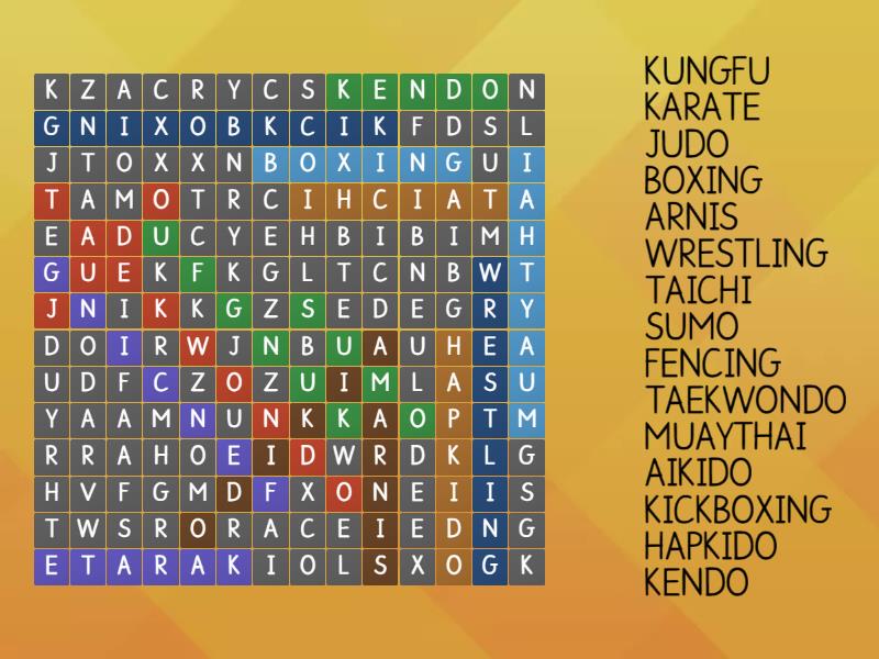 MARTIAL ARTS - Wordsearch