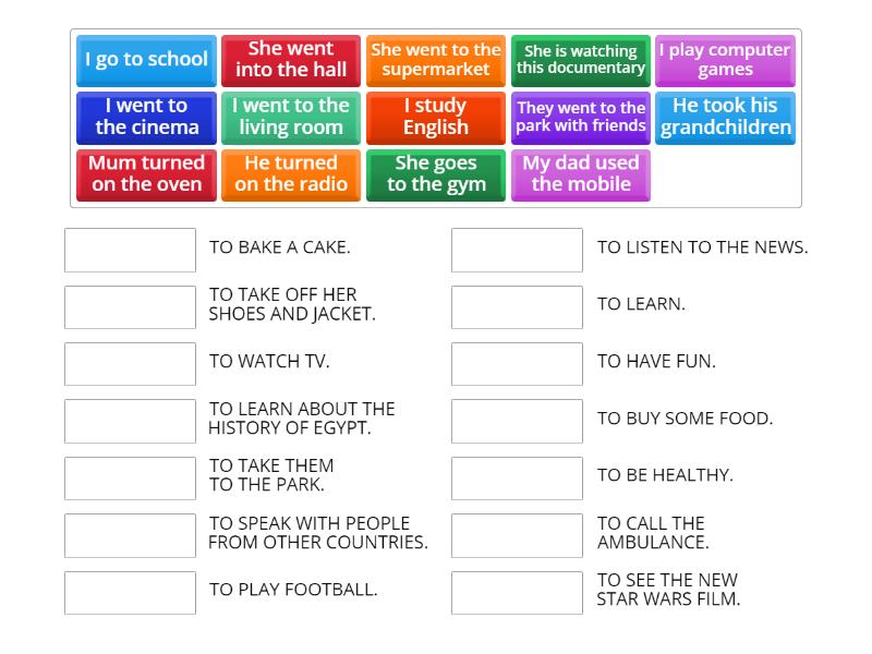 Infinitive of Purpose - 1 - Match up