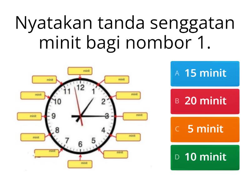 Masa dan Waktu(Kenali minit dan jam) - Quiz