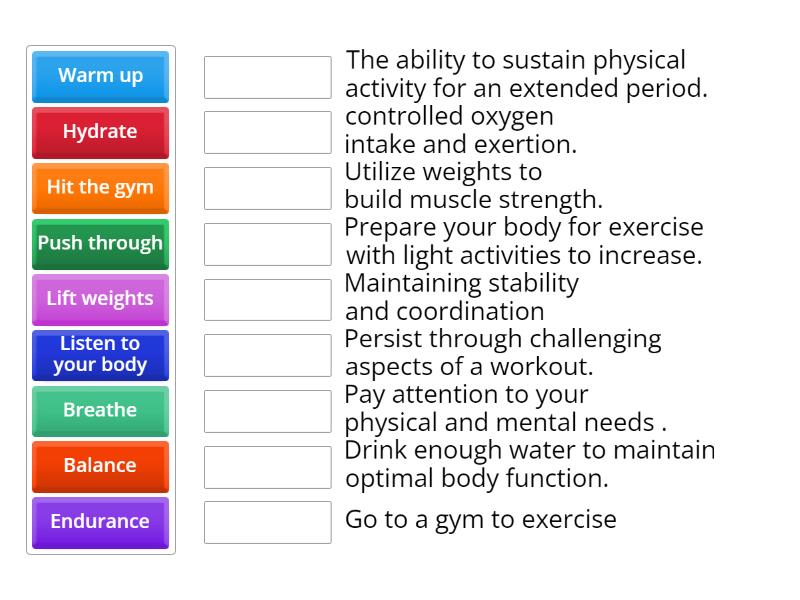 Vocabulary Words for Health & Fitness: - Match up