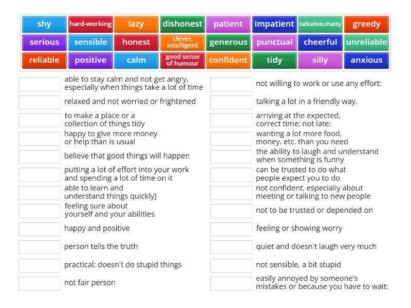 Describing character Pre-Intermediate - Match up