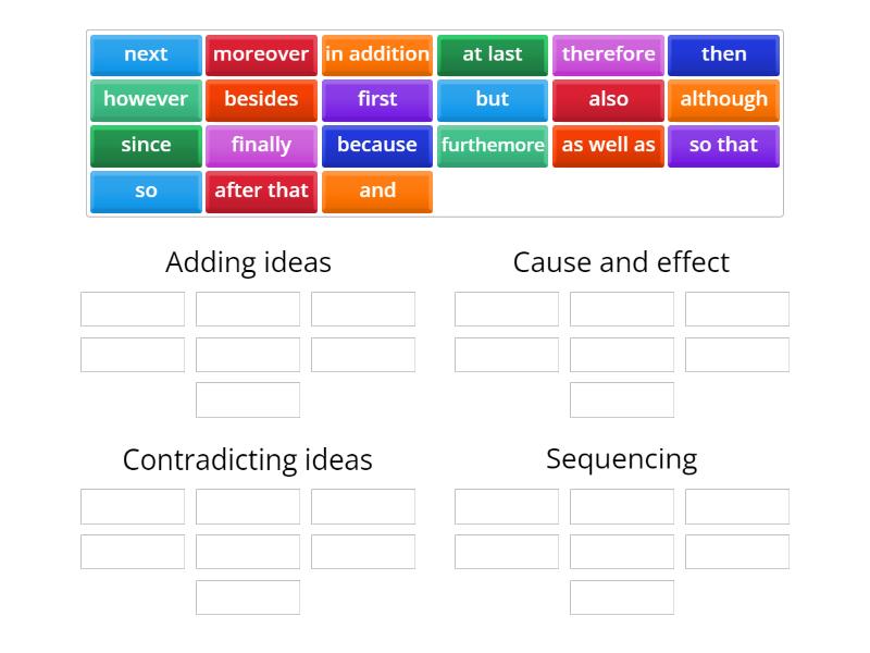 Connectives for story writing - Group sort