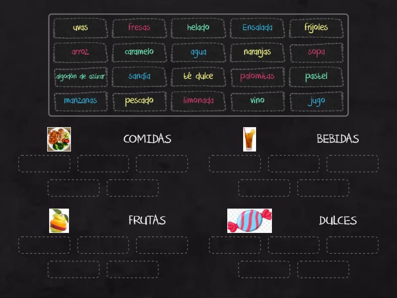 Comidas Bebidas Dulces y Frutas - Group sort