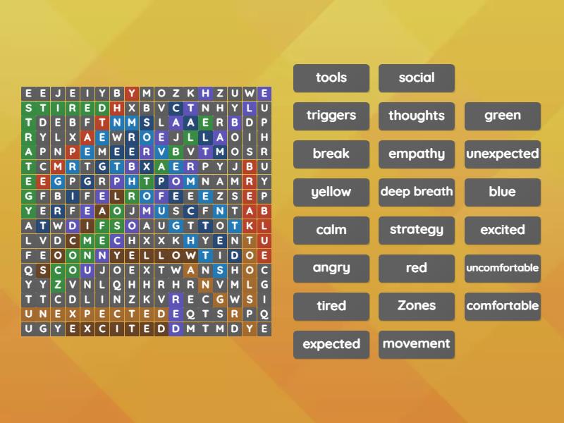 Zones of Regulation Word Search - Wordsearch