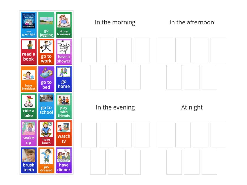 In the morning, afternoon, evening, at night - Group sort