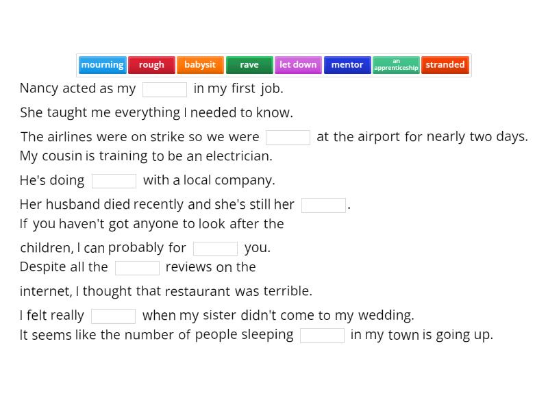 B2+ Vocabulary review - Complete the sentence