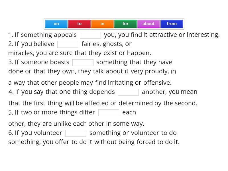 Verbs with dependent prepositions - Complete the sentence