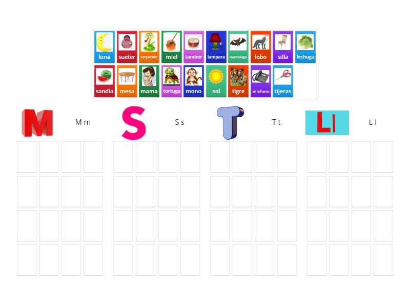 juego de las letras M, S, T, L - Group sort