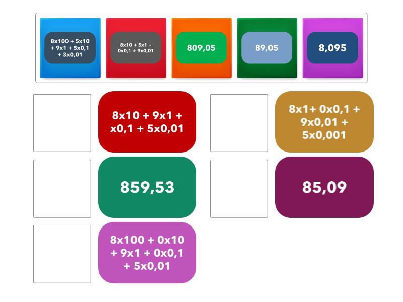 Place Values - Decimals - Match up