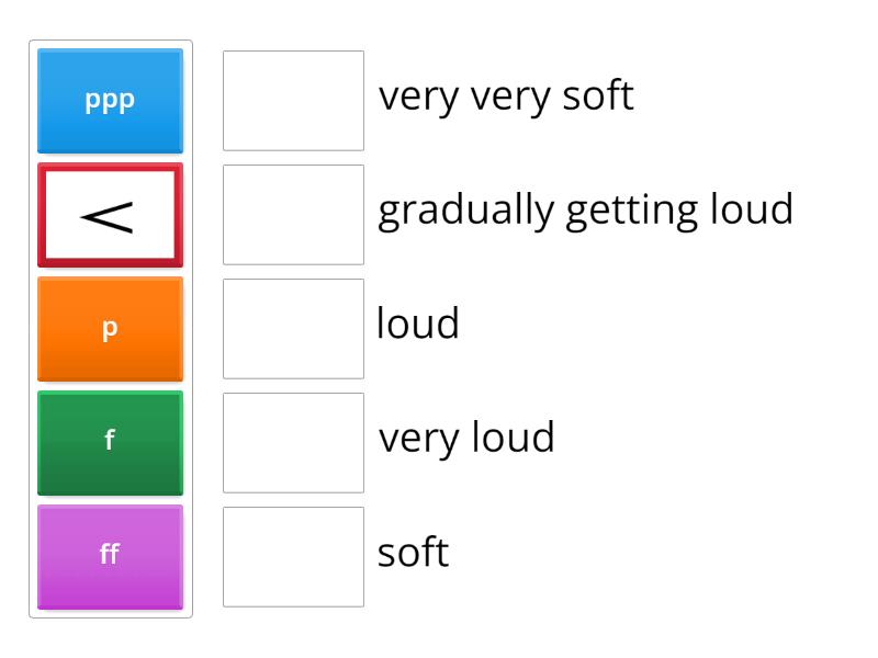Match the name and meaning of the following dynamic marks. - Match up