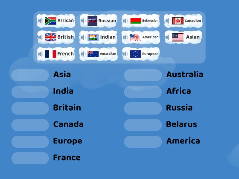 countries nationalities - Match up