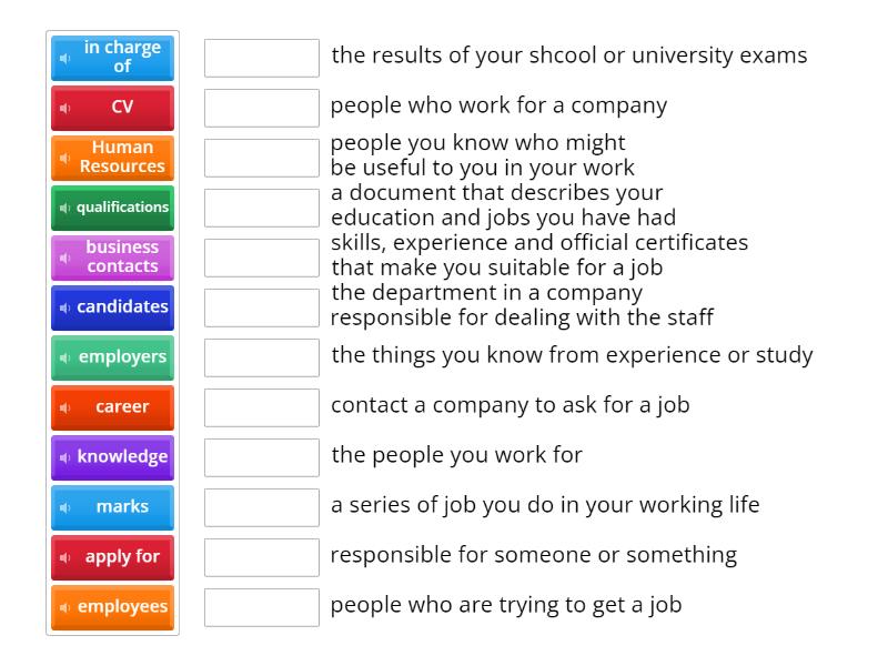 B21 2A Work vocabulary - Match up