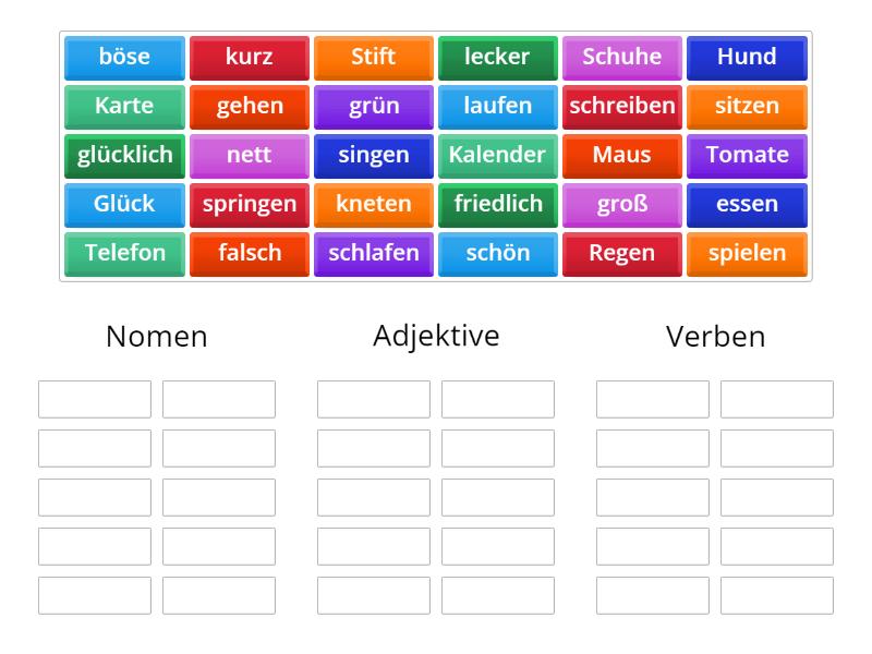 Nomen Verben Adjektive - Group sort