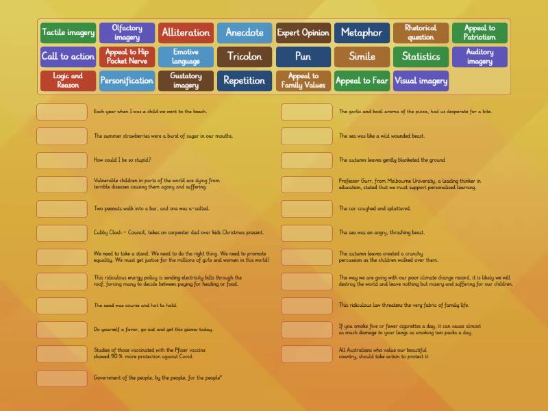 Persuasive Devices: Device and Example - Match up