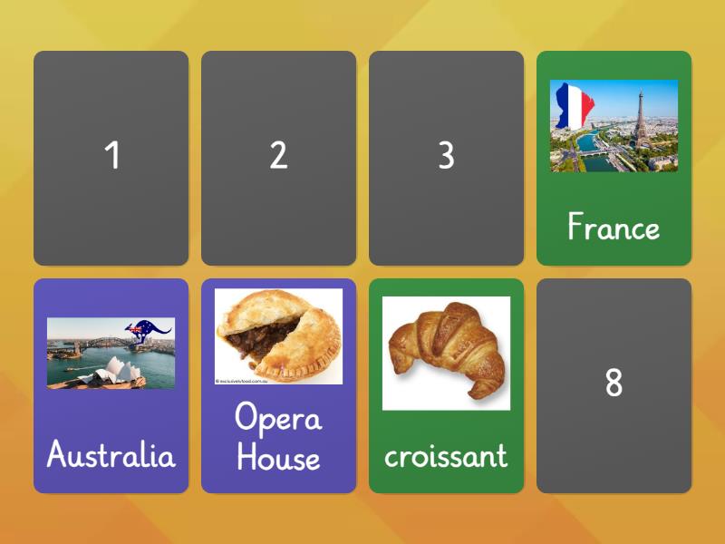 Matching countries and food. - Matching pairs