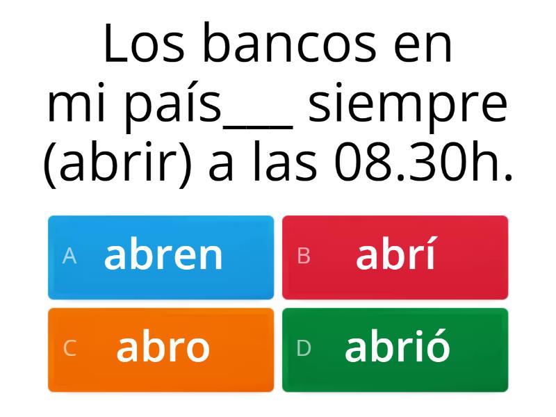 Presente del Indicativo - verbos regulares - Quiz