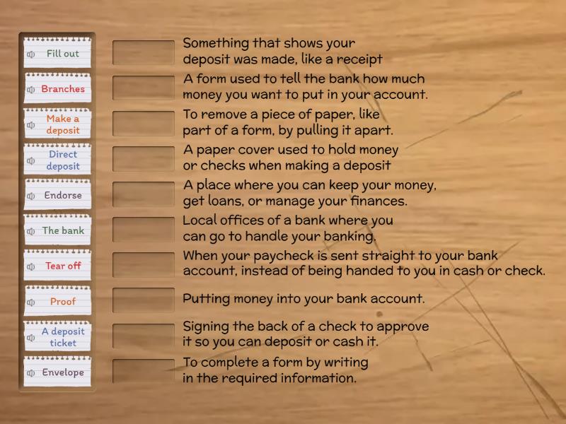 Words related to bank transactions - Match up