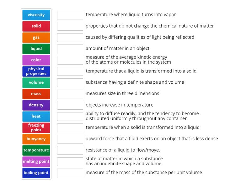 Properties of Matter - Match up