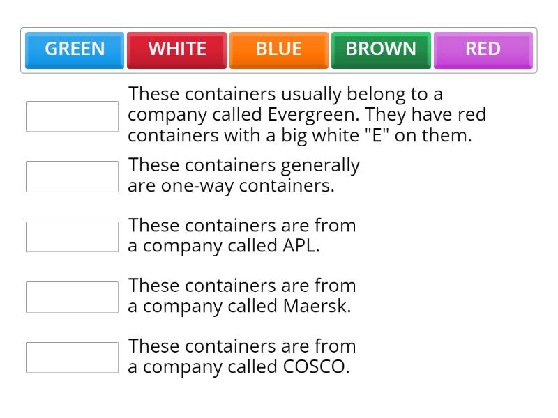 INI3131_ECOMEX_ MEANING OF COLORS OF SHIPPING CONTAINERS - Match up