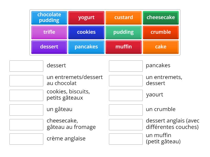 Voc part 4 (PUDDING / DESSERT) act P - Match up