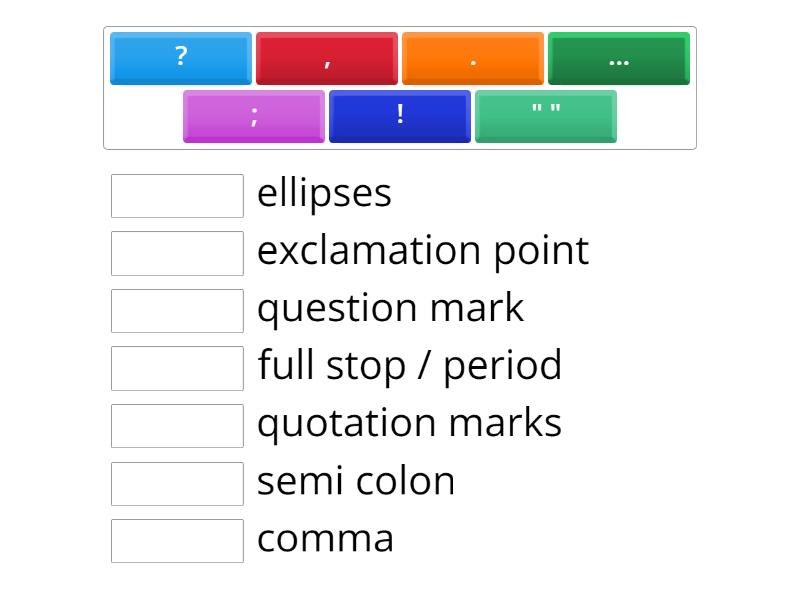 Identifying Punctuation Marks - Match up
