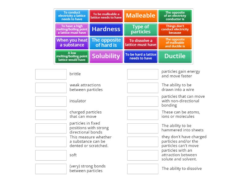 C2.4 Properties of solids - Match up