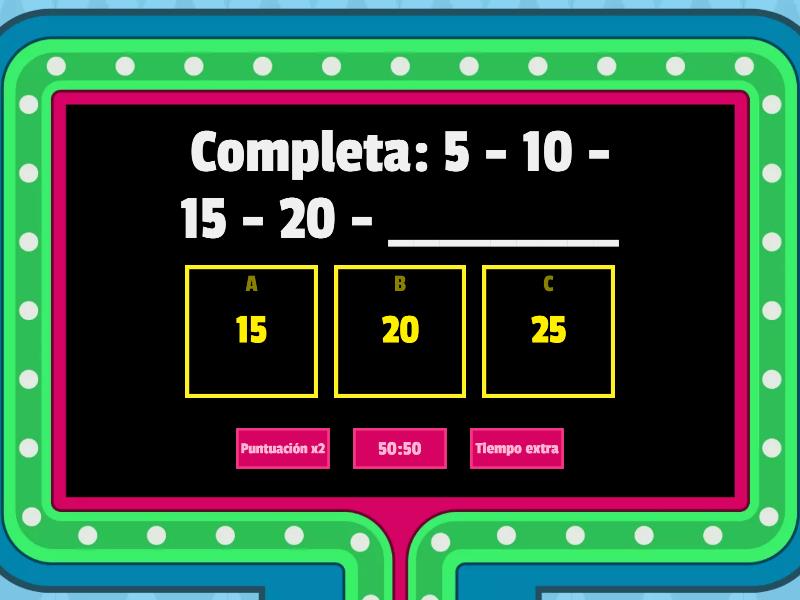 Practica conteo de 2 en 2, de 5 en 5 y de 10 en 10 - Gameshow quiz